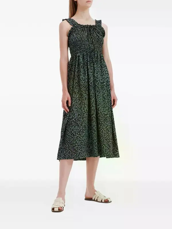 B+AB Floral-print Shirred Dress With Ruffled Shoulders