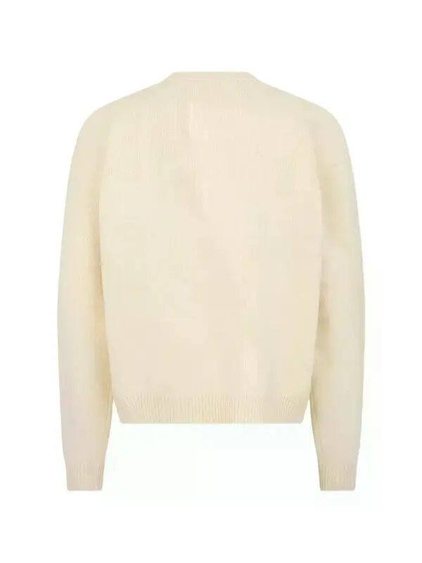 Dsquared2 Cream White Virgin Wool Embroidered Logo Crew Neck Sweater