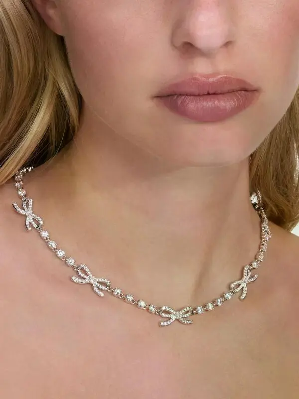 SELF-PORTRAIT Crystal-embellished Bow Necklace - Silver