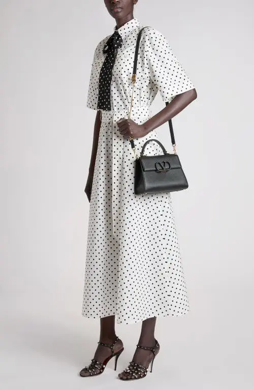 Valentino Garavani Polka Dot Cotton Poplin Shirtdress With Scarf Tie - White/black