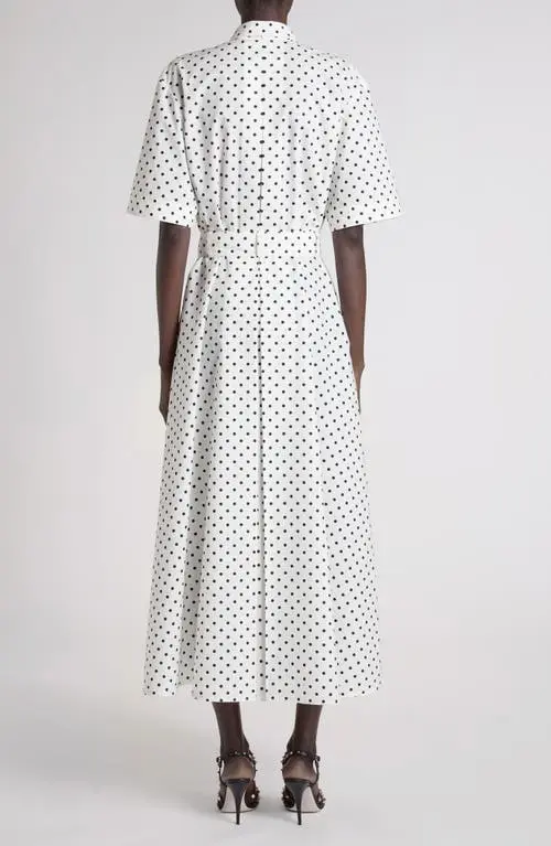 Valentino Garavani Polka Dot Cotton Poplin Shirtdress With Scarf Tie - White/black