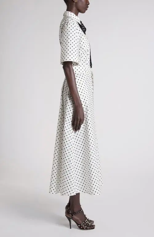 Valentino Garavani Polka Dot Cotton Poplin Shirtdress With Scarf Tie - White/black