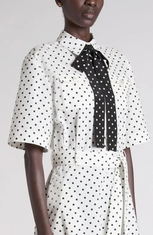 Valentino Garavani Polka Dot Cotton Poplin Shirtdress With Scarf Tie - White/black