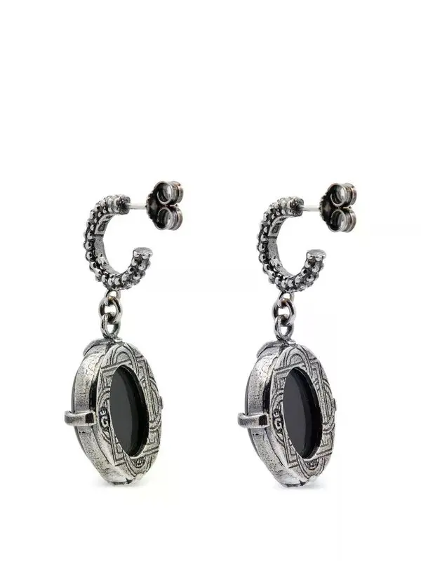 GEM KINGDOM Hamsa Engraved Onyx Drop Earrings