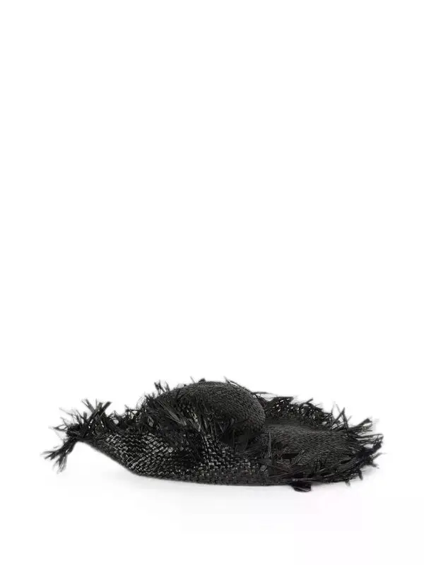 Emporio Armani Woven Raffia Hat With Frayed Edges - Black