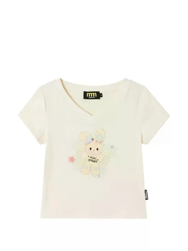 MINI CREAM Graphic Print V-neck T-shirt - Neutrals