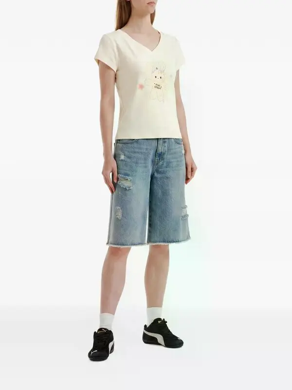 MINI CREAM Graphic Print V-neck T-shirt - Neutrals