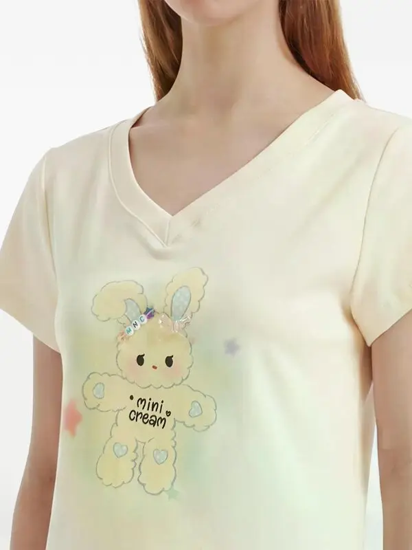 MINI CREAM Graphic Print V-neck T-shirt - Neutrals