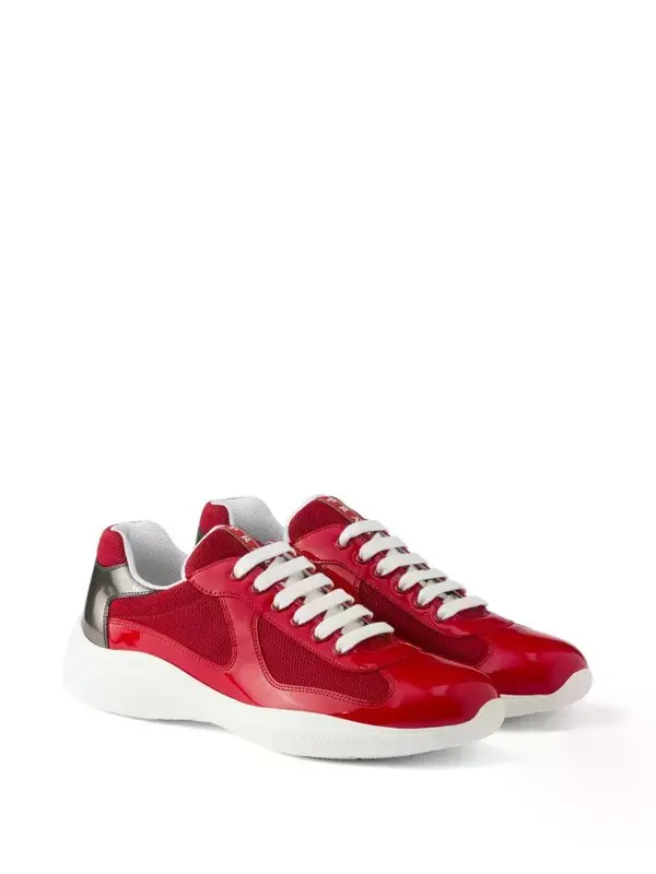 Prada America's Cup Patent Leather And Technical Fabric Sneakers - Red
