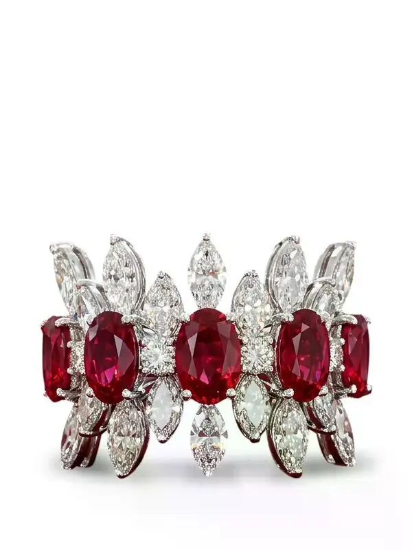 HYT JEWELRY Ruby And Diamond Band Ring In 18k White Gold - Silver