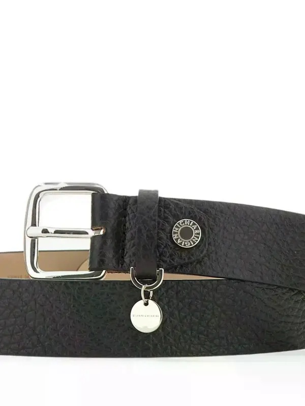 GIANNI CHIARINI Grained Calf Leather Belt With Logo Charm - Black