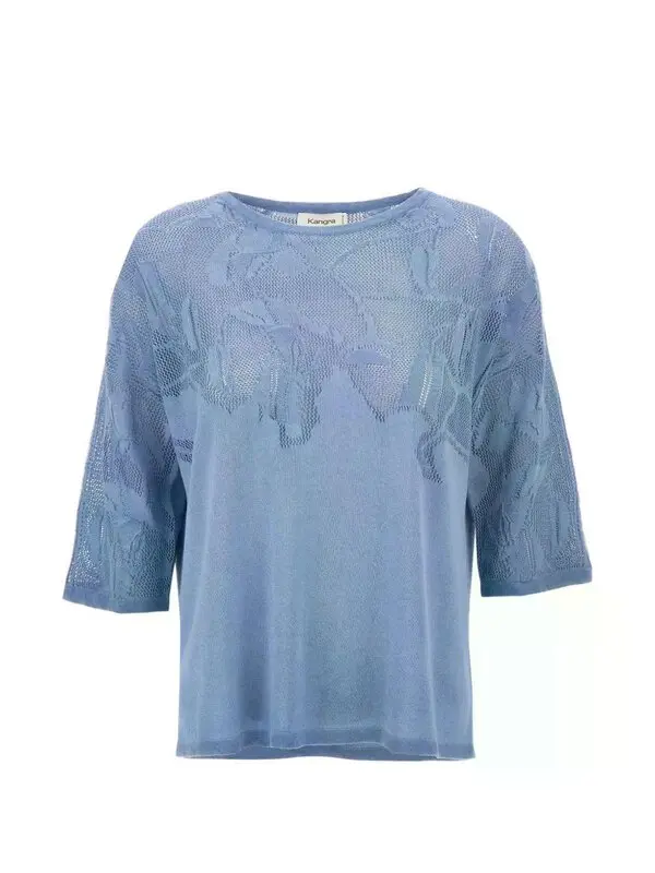 KANGRA Openwork Detail Three-quarter Sleeve Sweater