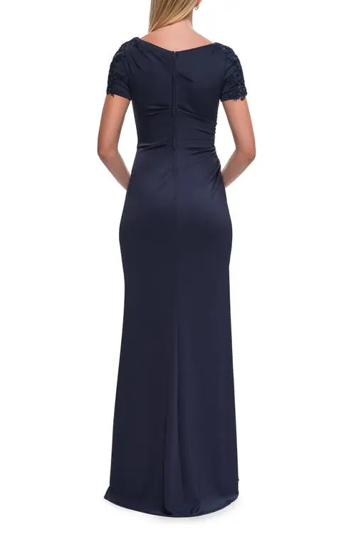 La Femme Embellished Shoulder Gown
