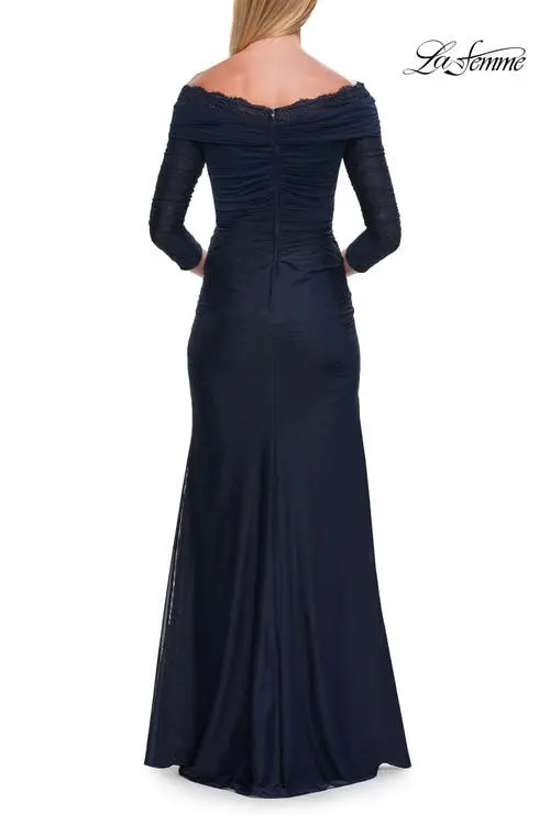 La Femme Off-the-shoulder Three-quarter Sleeve Gown