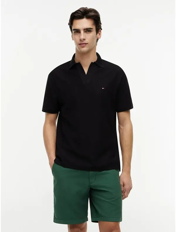 Tommy Hilfiger Classic Fit Open Placket Crepe Polo - Black