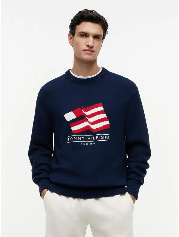 Tommy Hilfiger Relaxed Wavy Flag Logo Crewneck Sweater