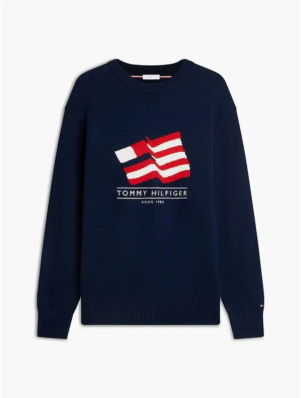 Tommy Hilfiger Relaxed Wavy Flag Logo Crewneck Sweater