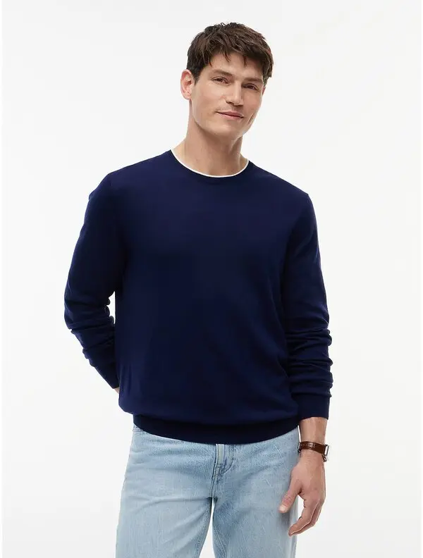 Tommy Hilfiger Regular Fit Tipped Crewneck Sweater In Organic Cotton - Light Navy
