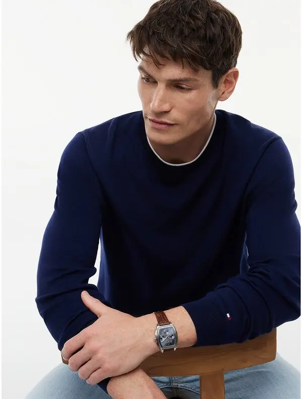 Tommy Hilfiger Regular Fit Tipped Crewneck Sweater In Organic Cotton