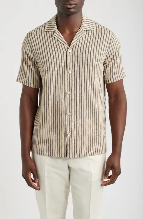 REISS Griff Stripe Camp Shirt - Stone/grey