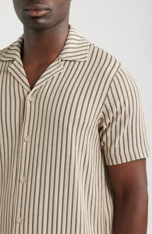 REISS Griff Stripe Camp Shirt - Stone/grey