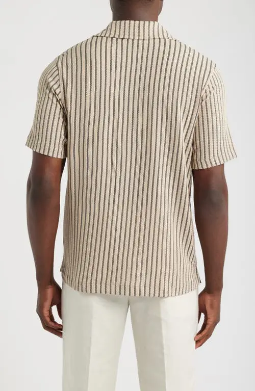 REISS Griff Stripe Camp Shirt - Stone/grey