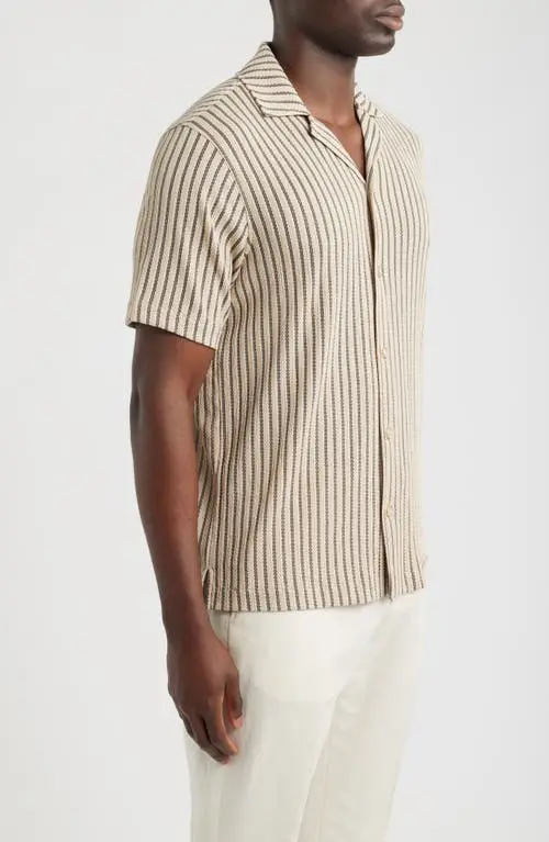 REISS Griff Stripe Camp Shirt - Stone/grey