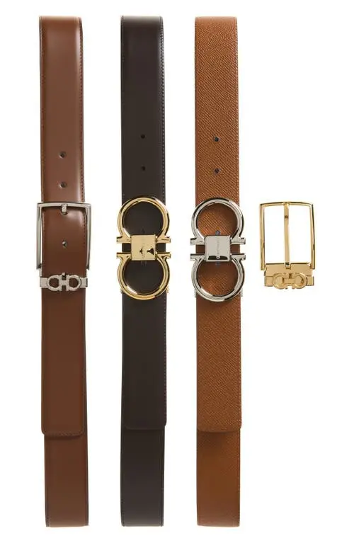 FERRAGAMO Set Of 3 Reversible Leather Belts With Interchangeable Buckles