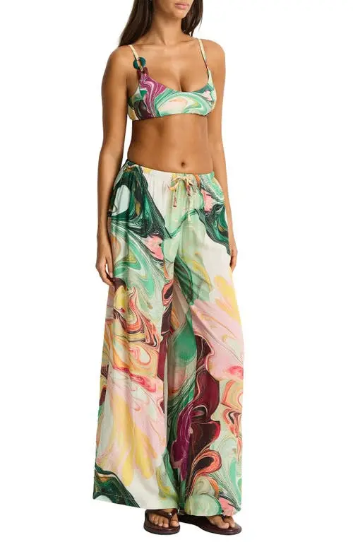 SEA LEVEL Marbleized Print Cover-up Pants