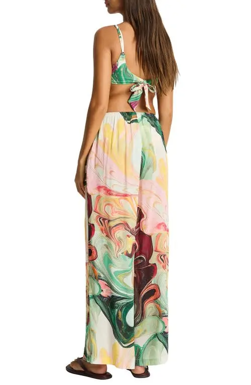 SEA LEVEL Marbleized Print Wide Leg Cover-up Pants
