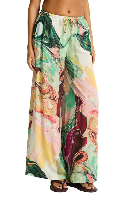 SEA LEVEL Marbleized Print Wide Leg Cover-up Pants