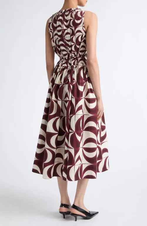 Max Mara Abstract Geometric Print Belted Cotton Midi Dress