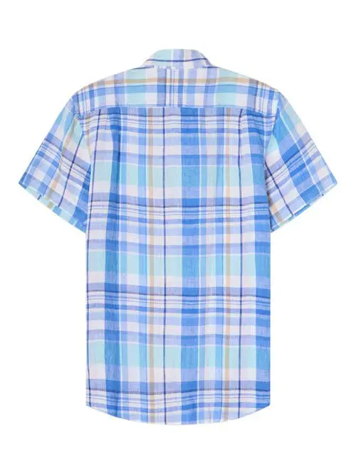 Robert Talbott Morgan Plaid Linen Short Sleeve Shirt - Aqua Multi