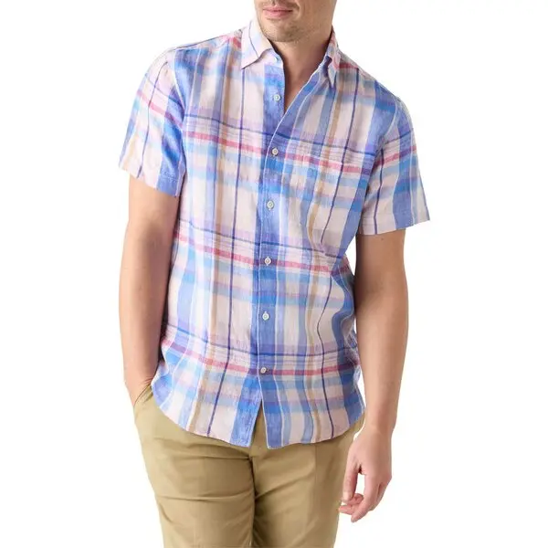 Robert Talbott Morgan Plaid Linen Short Sleeve Shirt - Pink Multi