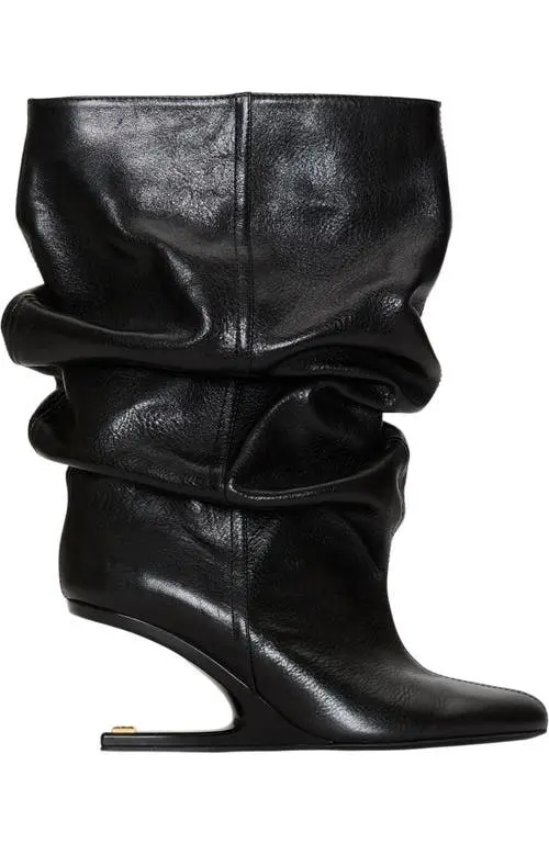 Balmain No Wedge Textured Leather Ankle Boots