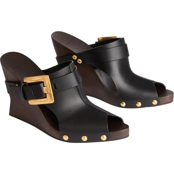 Balmain Anthem Wedge Smooth Leather Mules