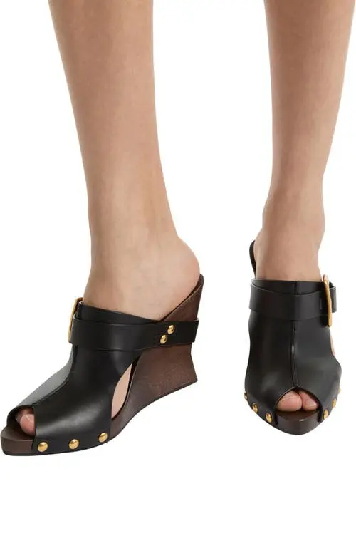 Balmain Anthem Wedge Smooth Leather Mules
