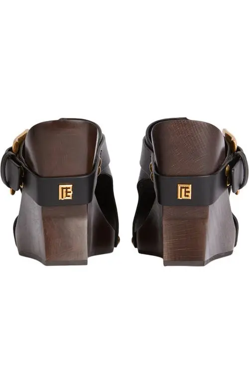 Balmain Anthem Wedge Smooth Leather Mules