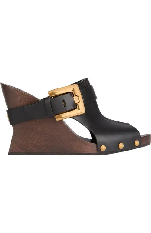 Balmain Anthem Wedge Smooth Leather Mules