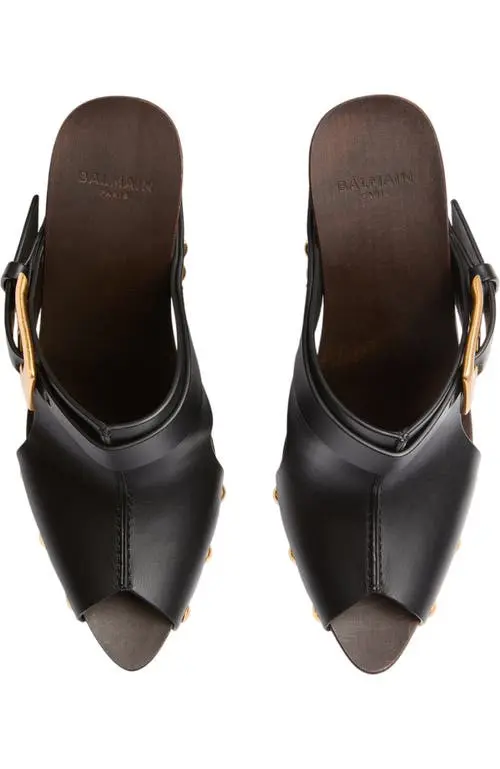 Balmain Anthem Wedge Smooth Leather Mules