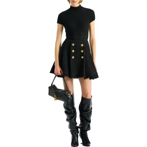 Balmain Flared Tweed Skirt