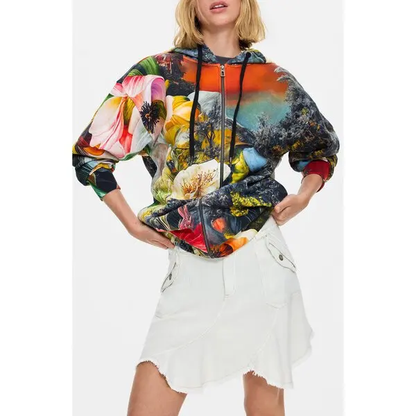 Desigual Print Front Zip Hoodie