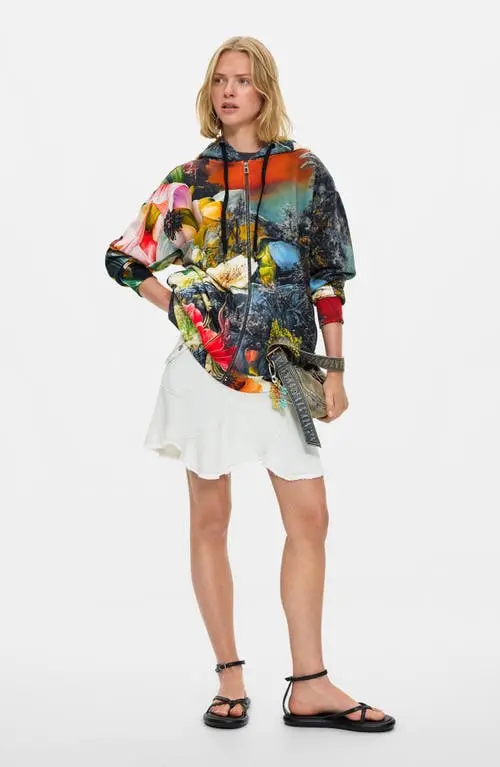 Desigual Print Front Zip Hoodie