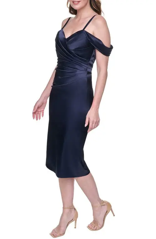 Eliza J Off-the-shoulder Pleated Satin Midi Dress
