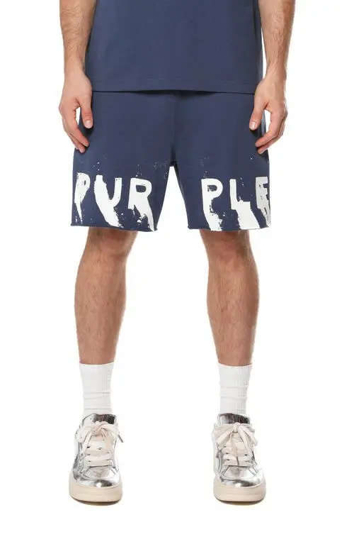 PURPLE BRAND Cotton Fleece Shorts With Smear Logo - Blue