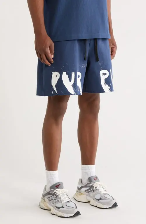 PURPLE BRAND Cotton Fleece Shorts With Smear Logo