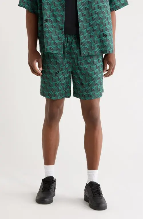PURPLE BRAND Resort Shorts With Cubist Logo Pattern - Green