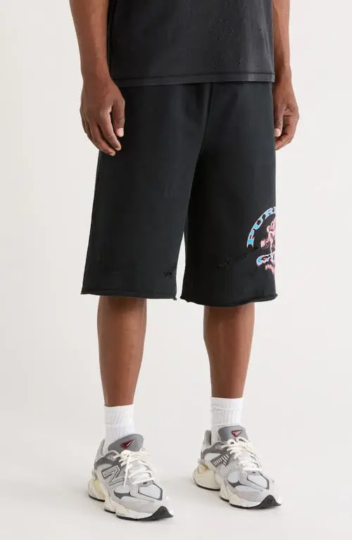 PURPLE BRAND Logo Graphic Relaxed Fit Cotton Shorts