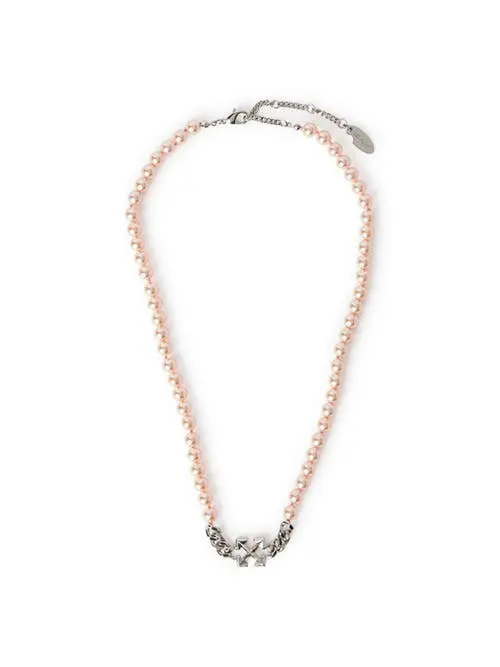 Off-White Arrow Pearl Full Necklace -soft Pink - Silver