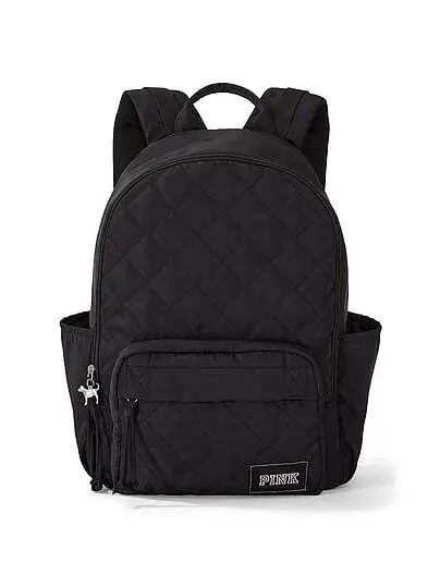 Pink Quilted Puffer Backpack - Black